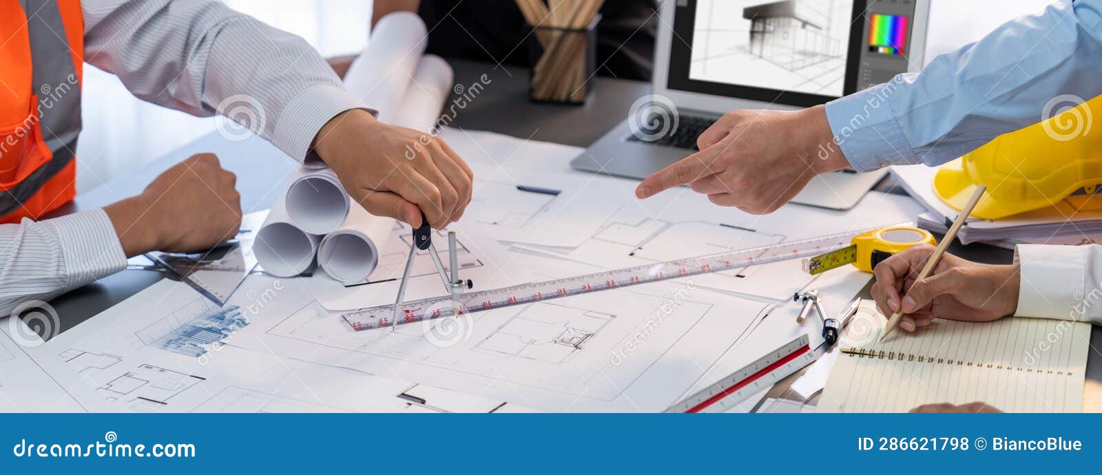 Architect or Engineer Working on Building Blueprint in Office. Insight ...