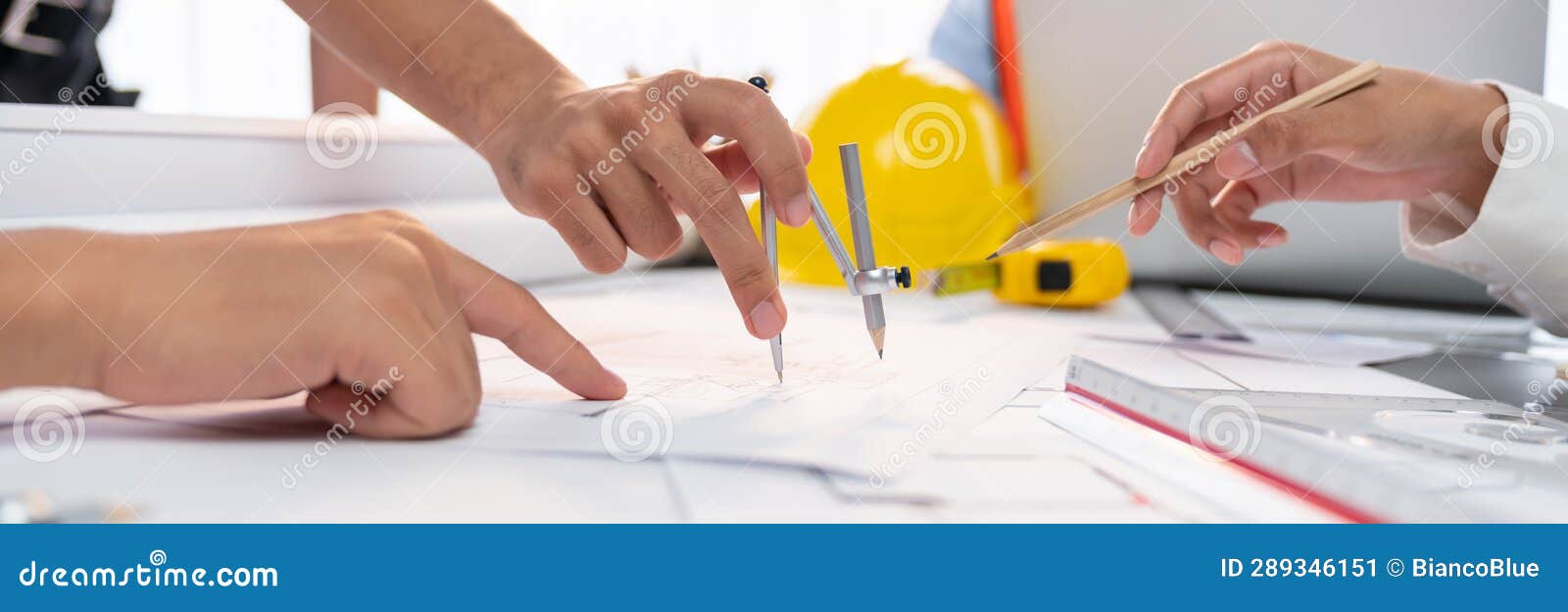 Architect or Engineer Working on Building Blueprint in Office. Insight ...