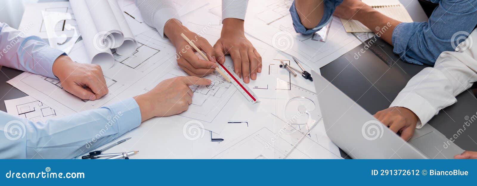 Architect or Engineer Working on Building Blueprint in Office. Insight ...