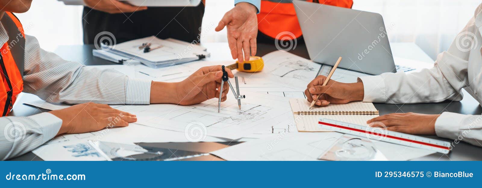 Architect or Engineer Working on Building Blueprint in Office. Insight ...