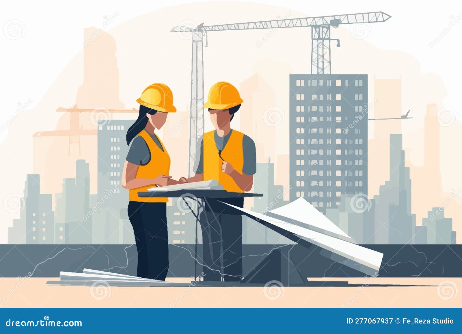 Architect and Engineer Working on Construction Site. Vector ...