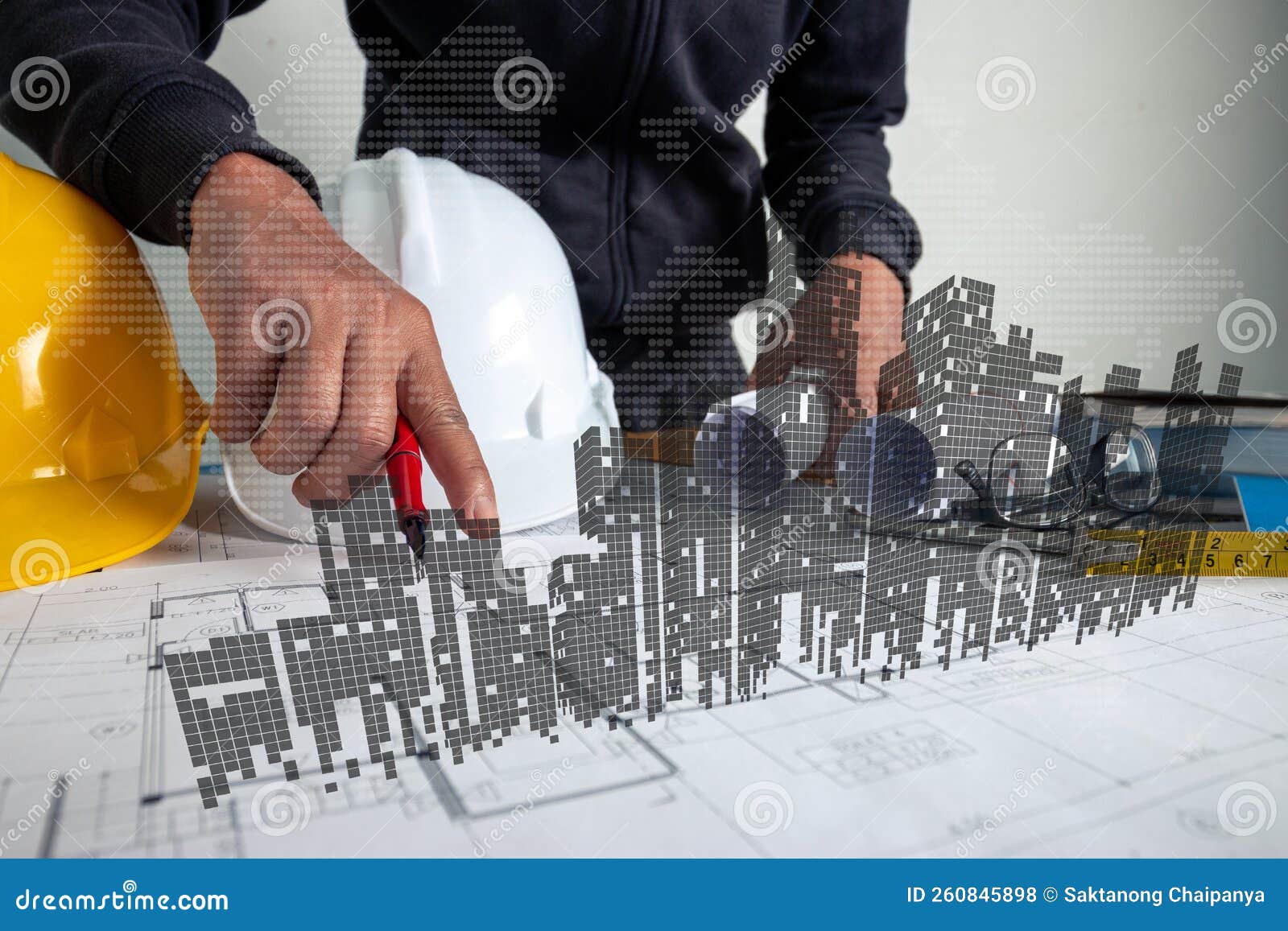 Engineering Blueprints And Design Drawings On The Table In The ...
