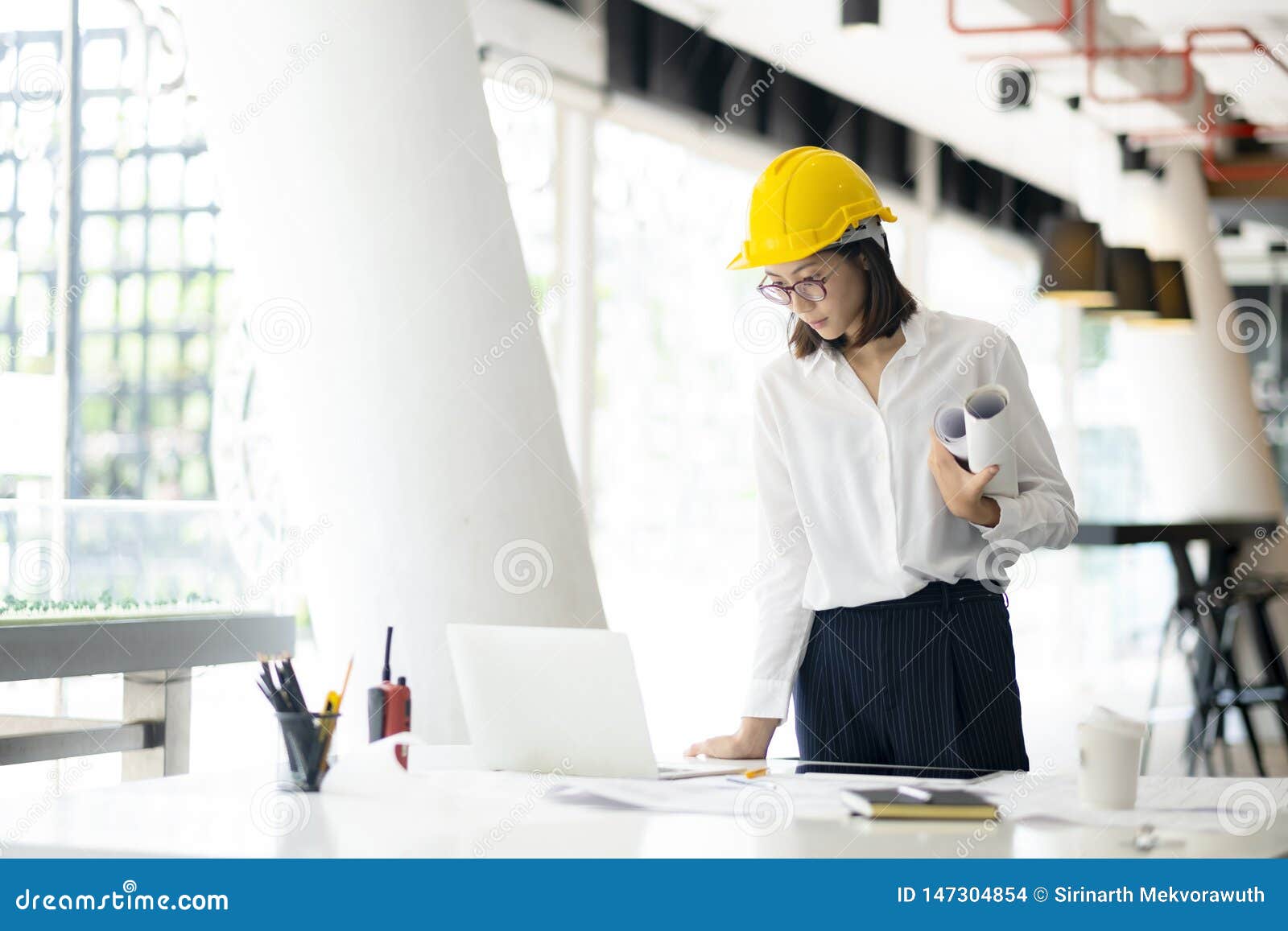 Architect or Engineer Working in Office Stock Photo - Image of ...
