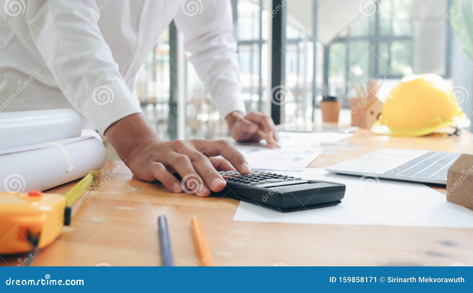 Architect or Engineer Working in Office Stock Image - Image of computer ...