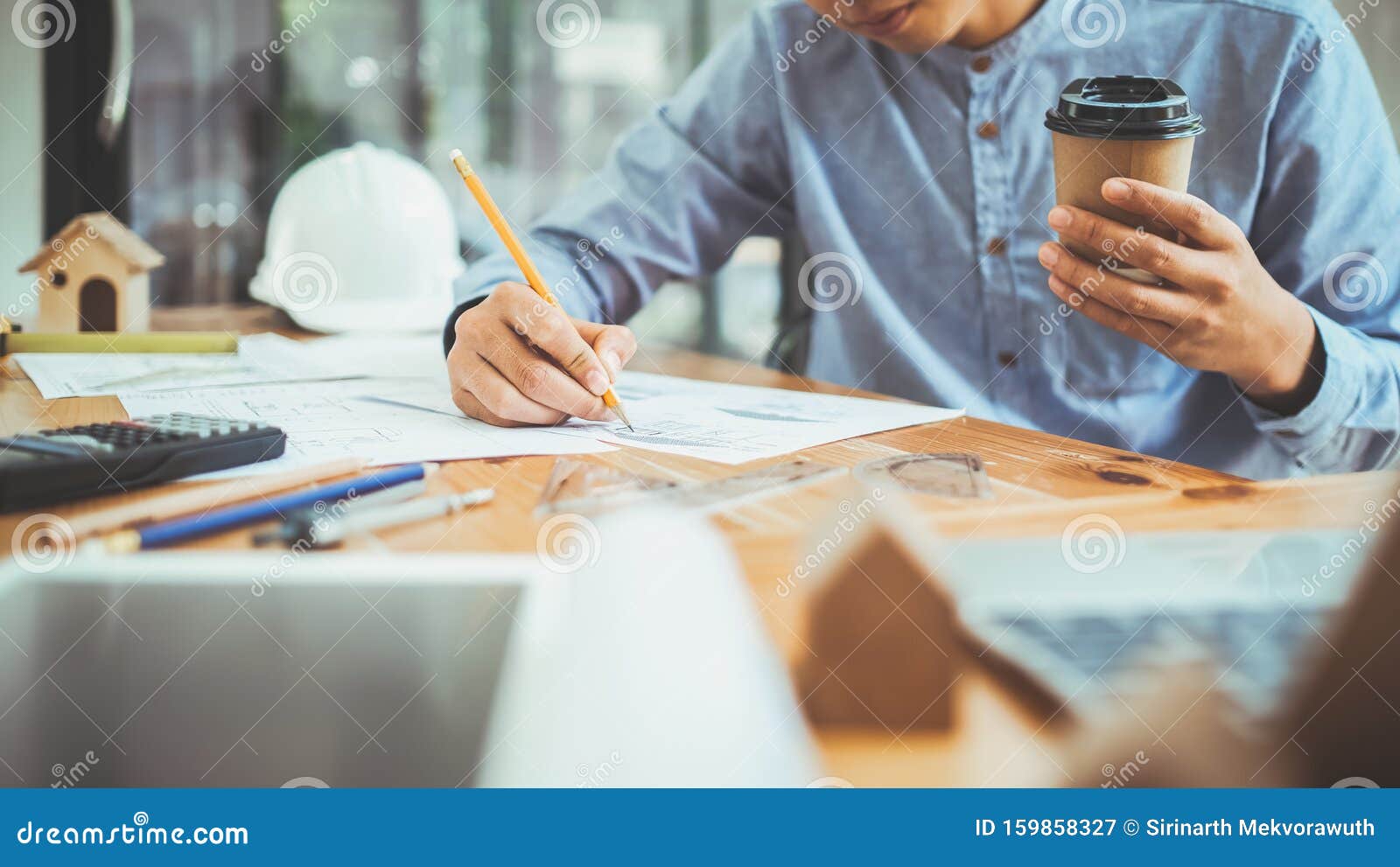 Architect or Engineer Working in Office Stock Image - Image of autocad ...