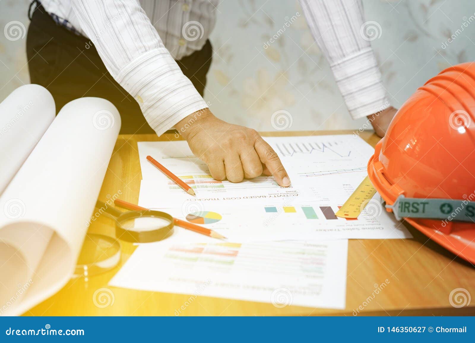 Architect or Engineer Working Project Tools in Office, Construction ...