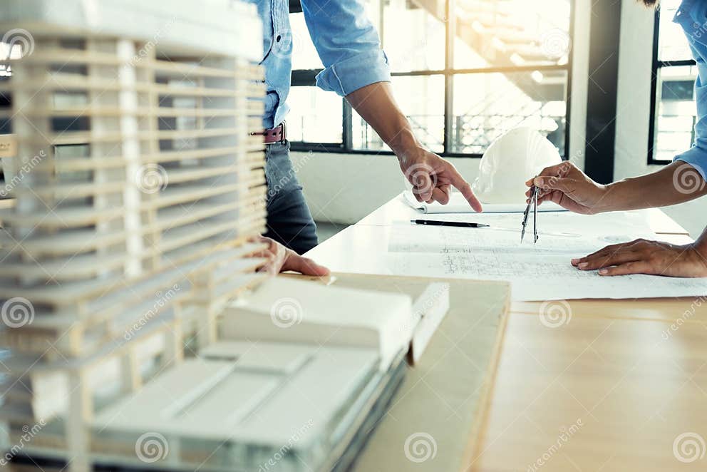 Architect or Engineer Working on Table Show Work Stock Image - Image of ...