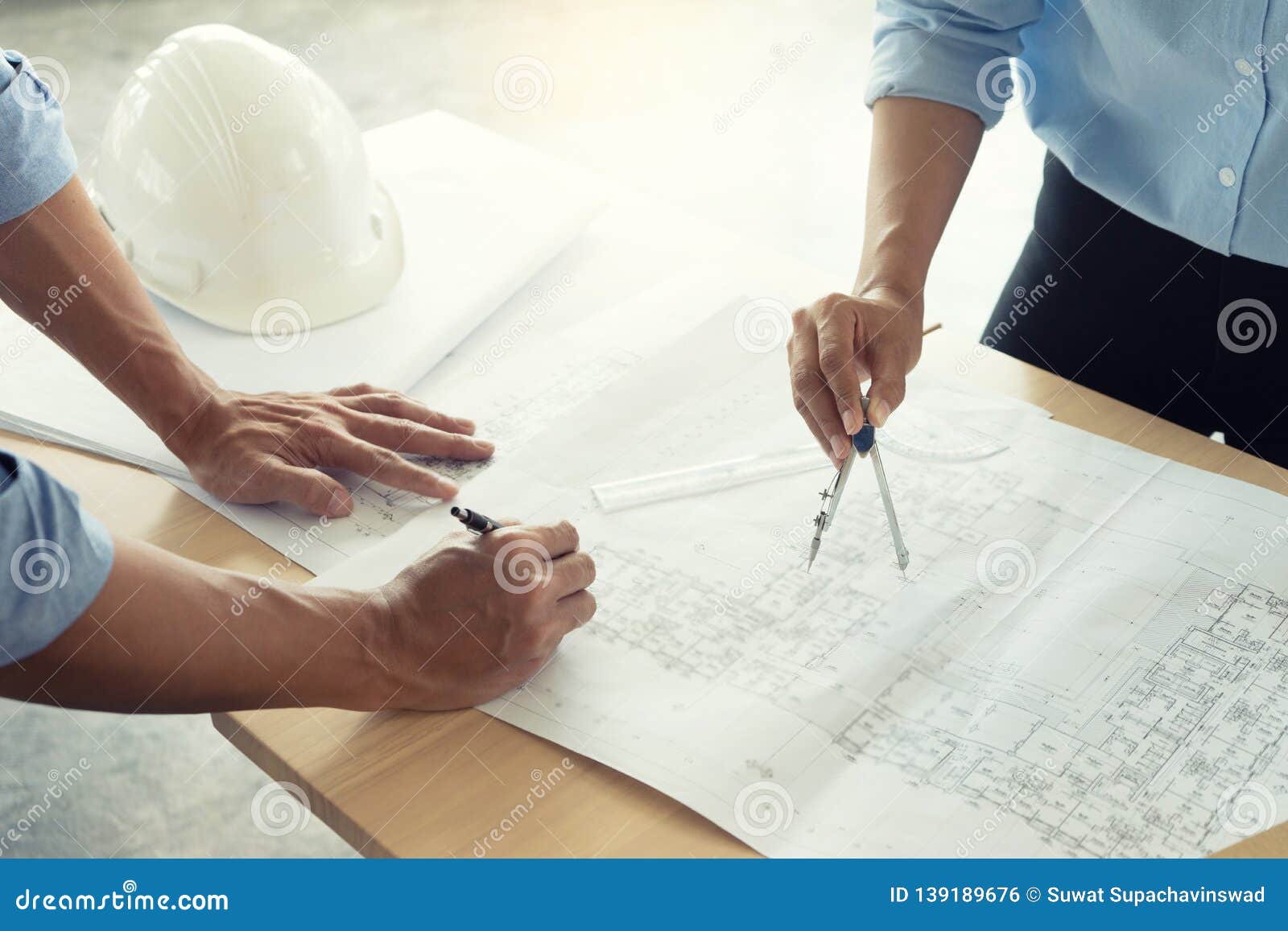 Architect or Engineer Working on Table Show Work Stock Photo - Image of ...