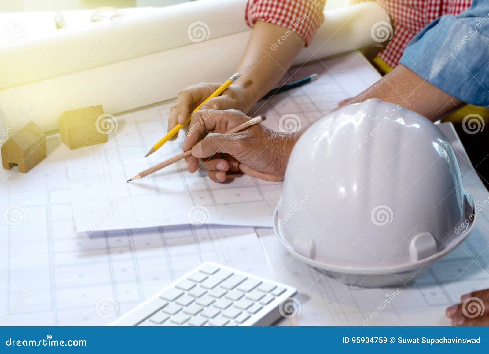 Architect or Engineer Working on Table Stock Image - Image of equipment ...
