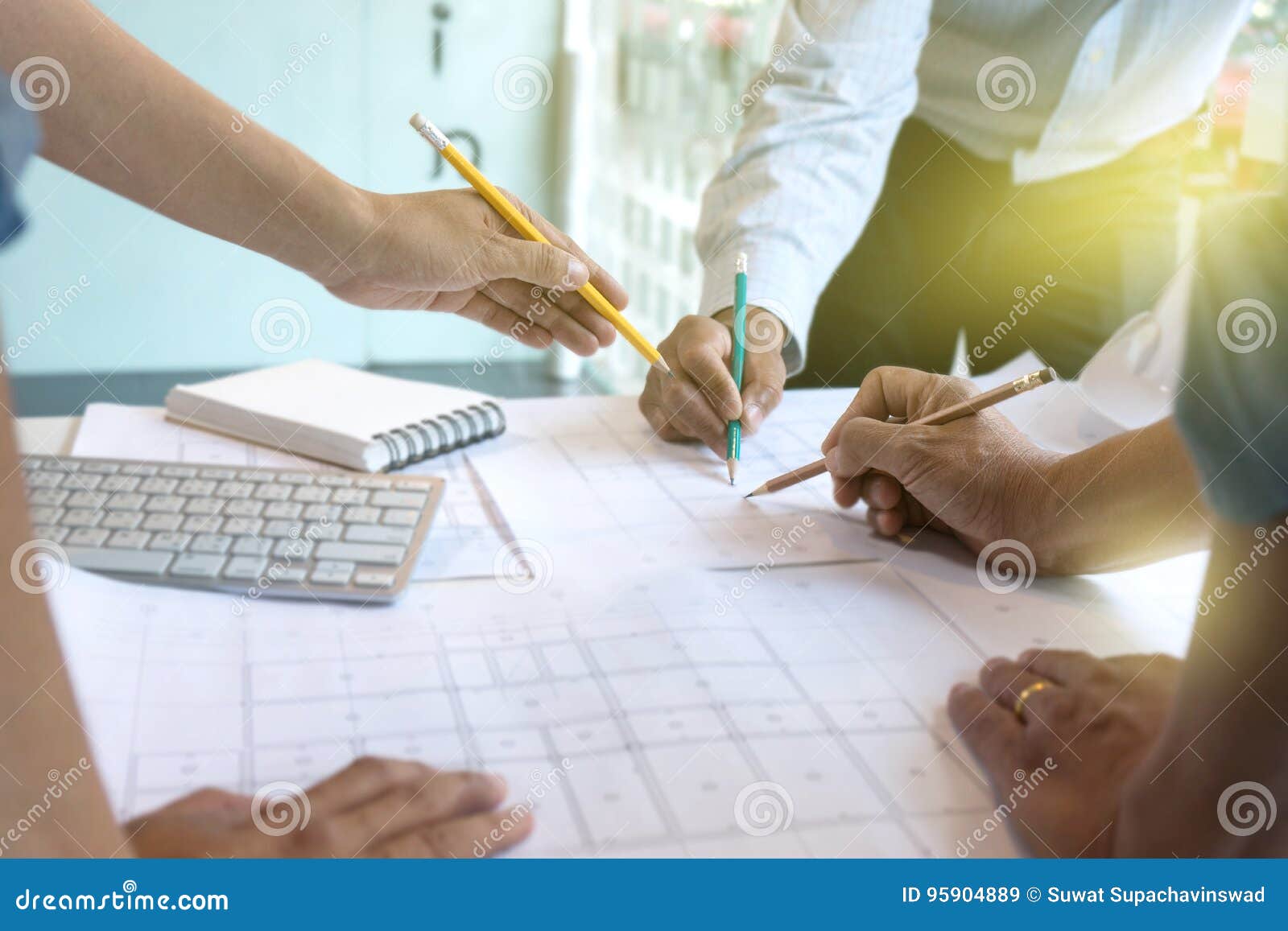 Architect or Engineer Working on Table Show Stock Image - Image of ...