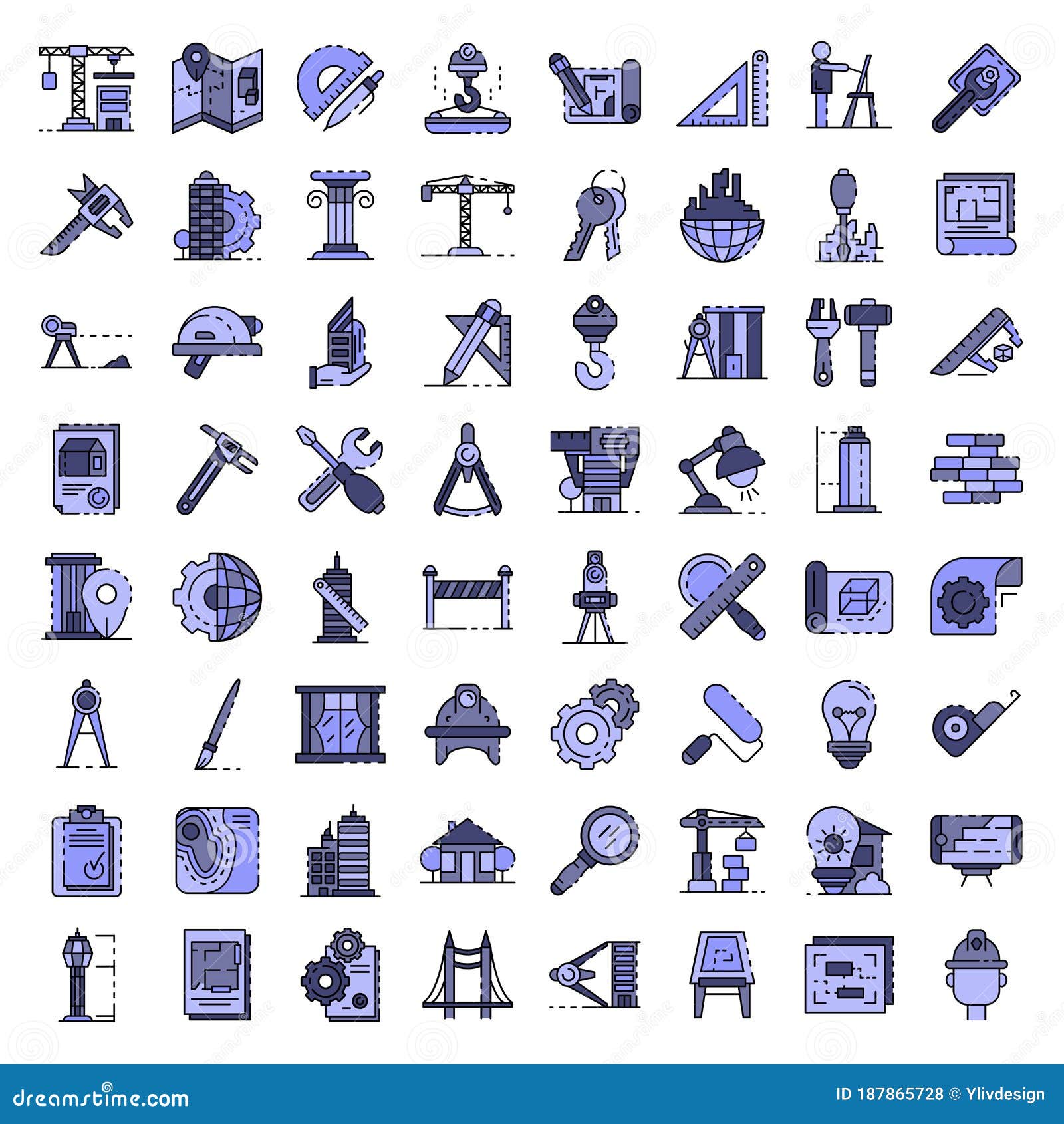 Architect Equipment Icons Set Vector Flat Stock Vector - Illustration ...