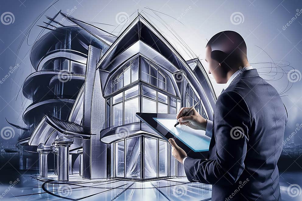 Architect Explaining Project Plan To Clients Stock Illustration ...