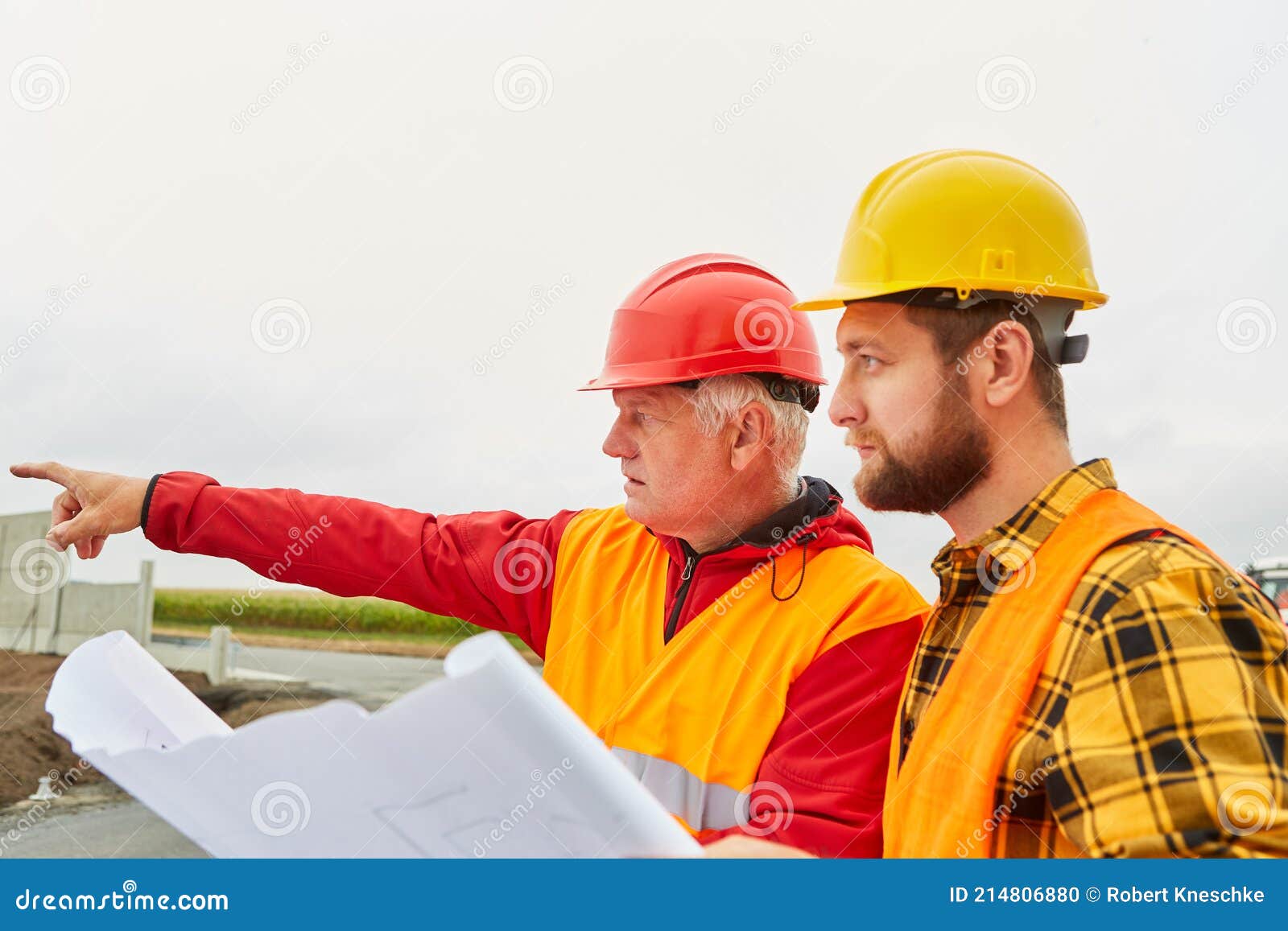 Architect and Foreman with Building Drawing Stock Photo - Image of ...