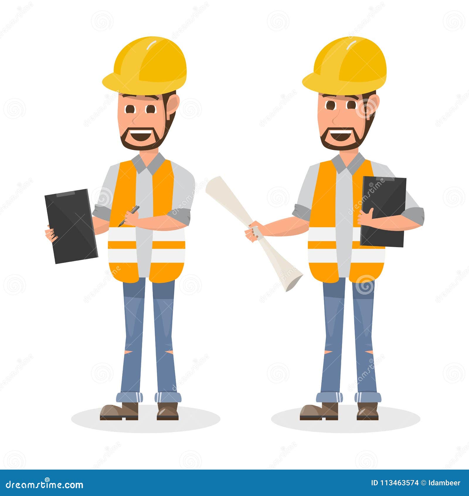 Architect Foreman Engineering Construction Worker In Different Stock Illustration