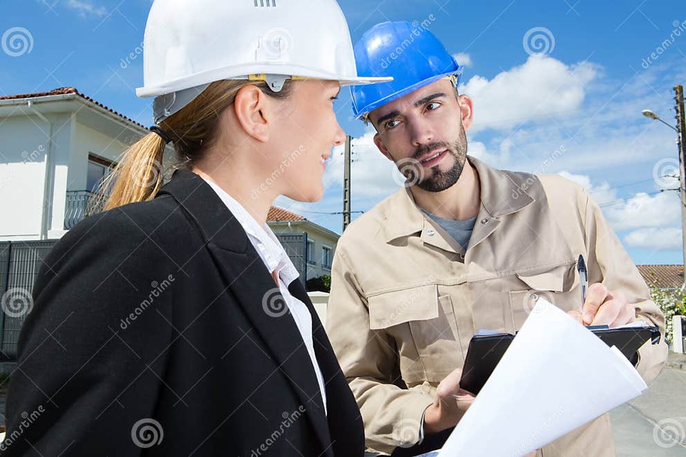 Architect and Foreman Studying Project on Site Stock Image - Image of ...