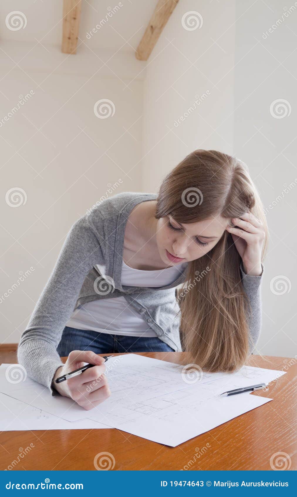 Architect girl at work stock image. Image of graph, construction - 19474643