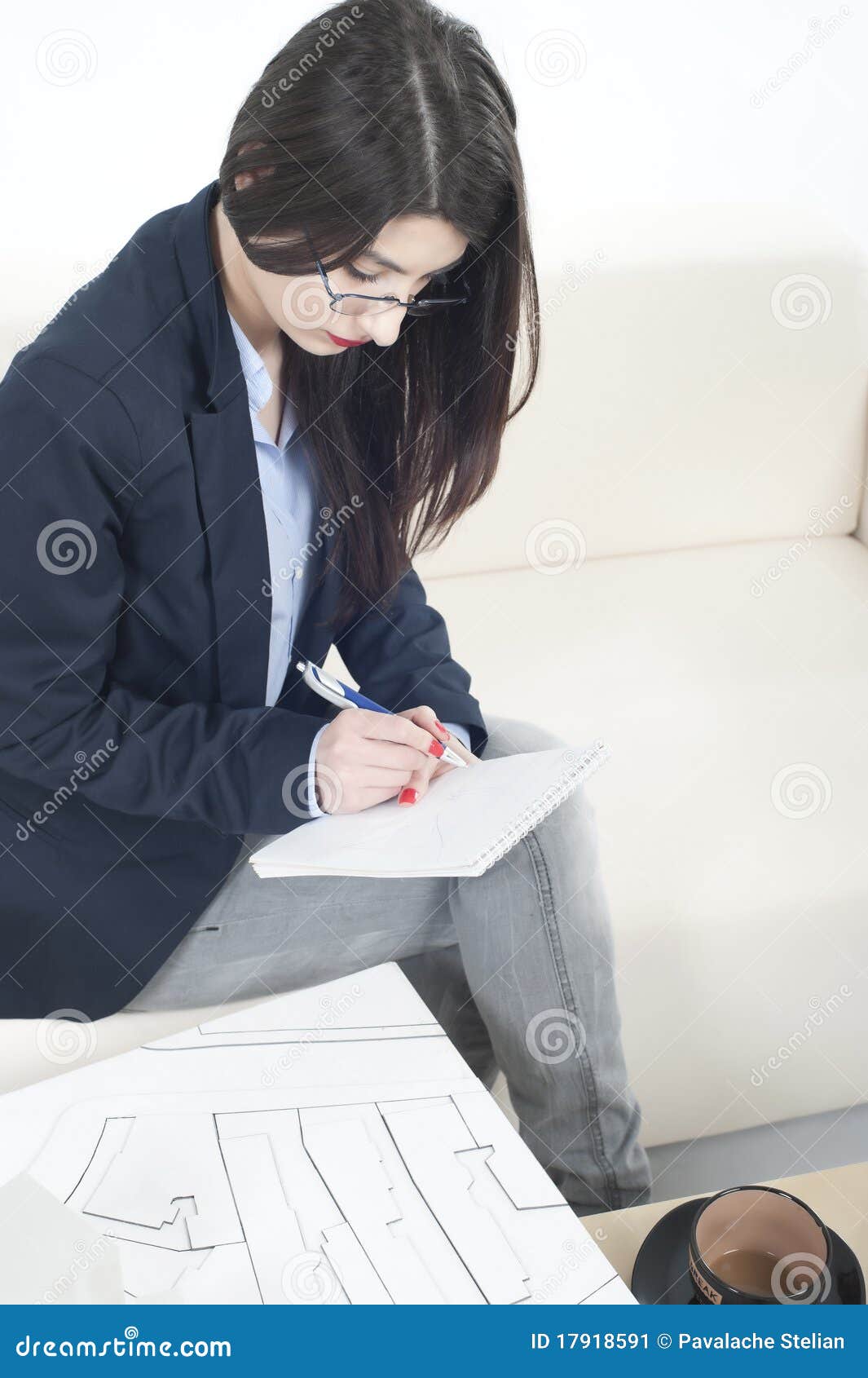Architect Girl Working at the Office Stock Image - Image of blueprints ...