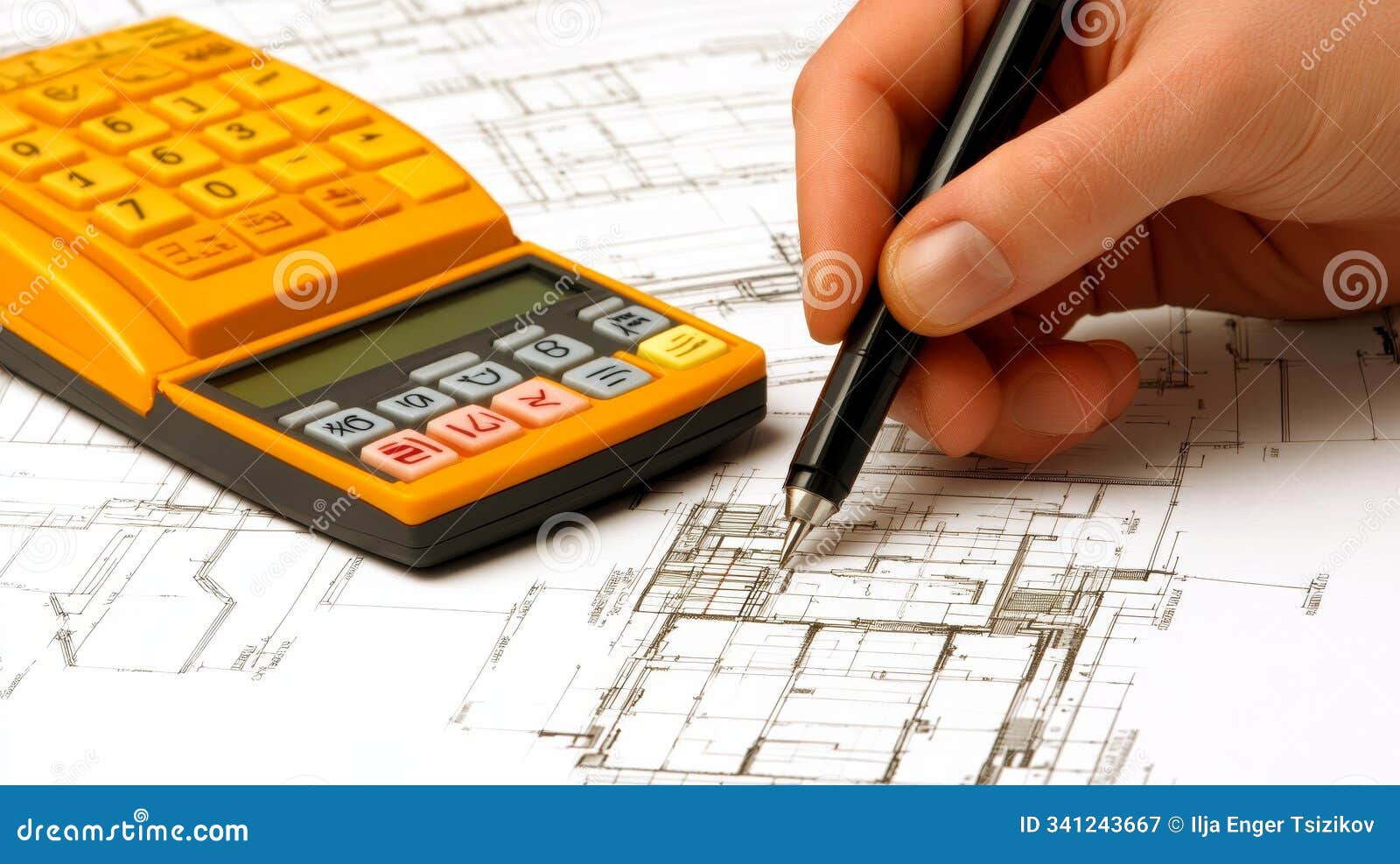 Architect Hand Drawing Architectural Plan. Close Up, Working on ...