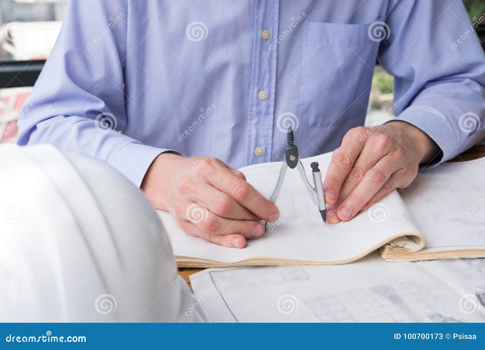 Architect Hand Holding Drawing Compass Working on Construction P Stock ...