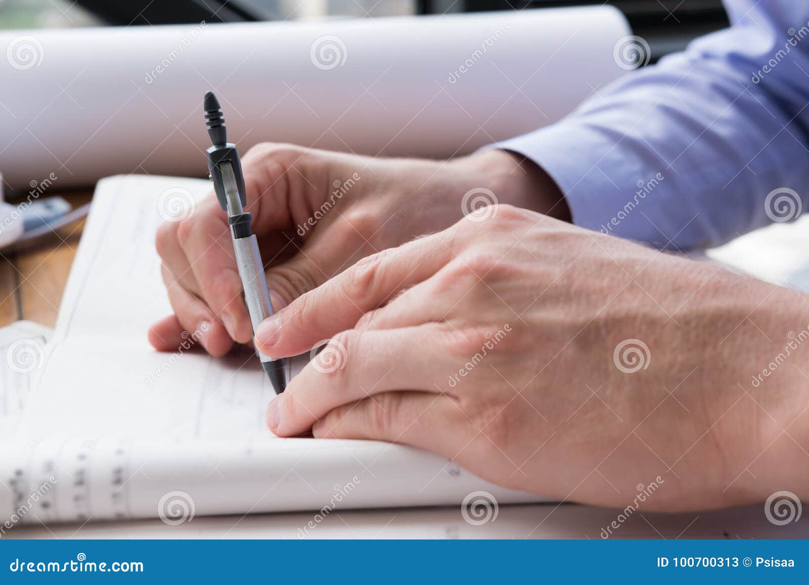 Architect Hand Holding Drawing Compass Working on Construction P Stock ...