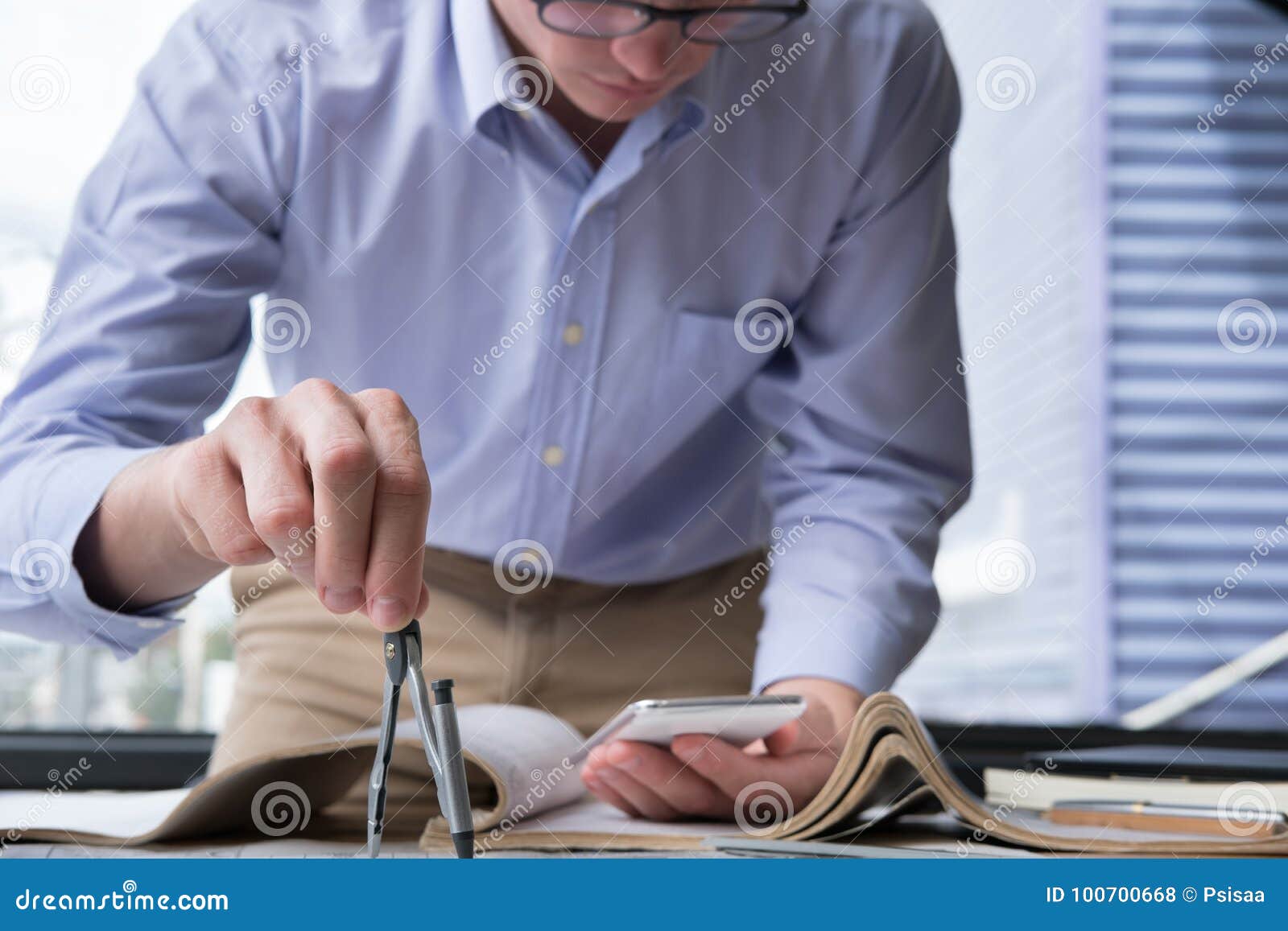 Architect Hand Holding Drawing Compass Working on Construction P Stock ...