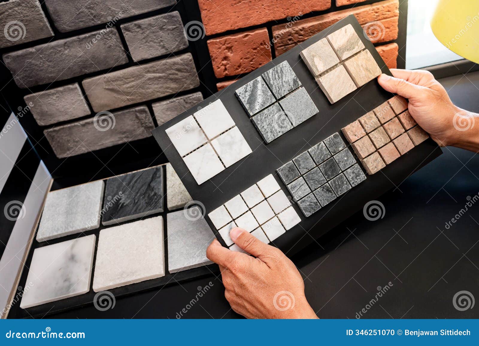 Architect Hand Holding Stone Tile Collection Display on Sample Board ...
