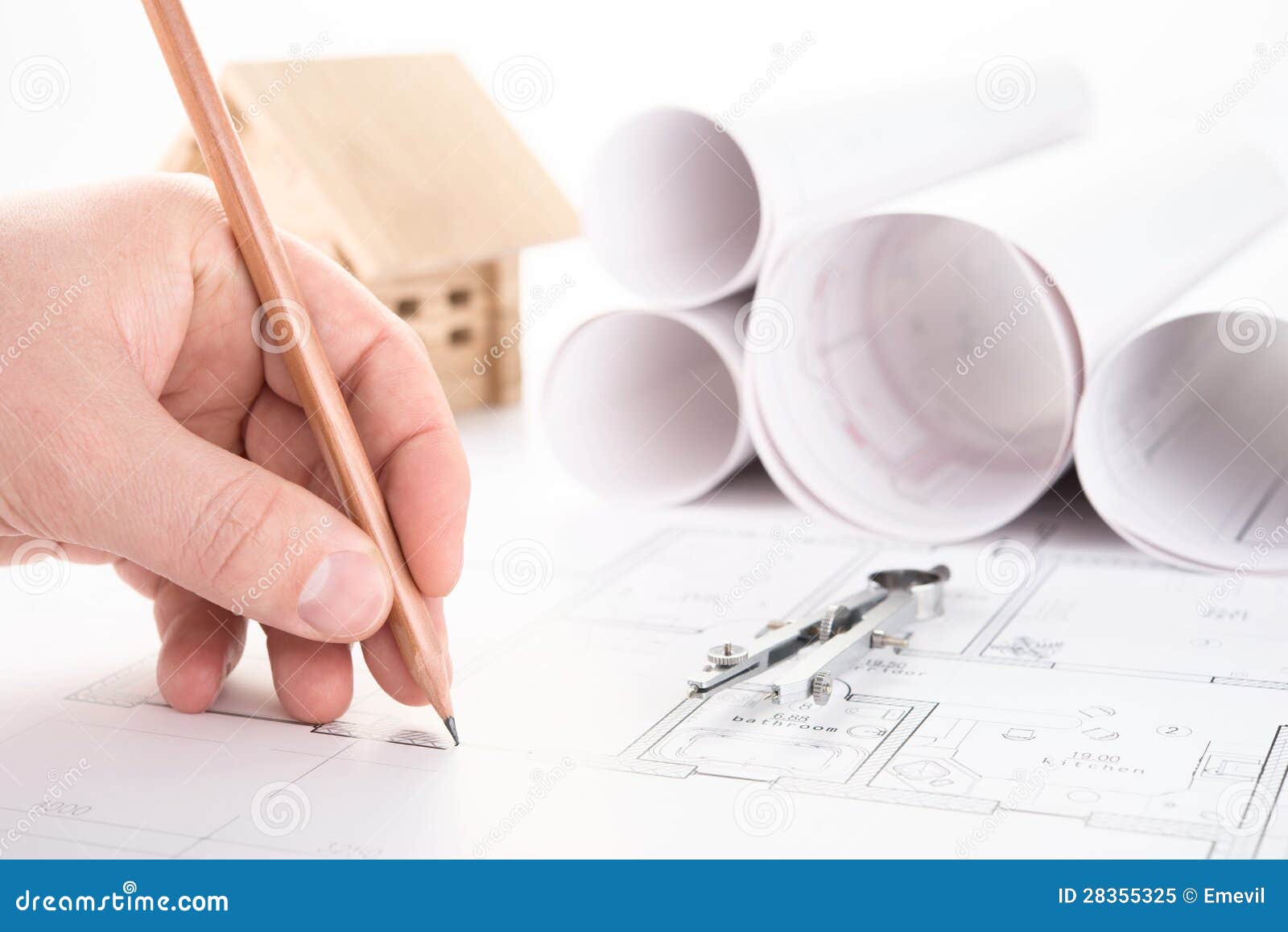 Architect Hand with Pencil Drawing Stock Image - Image of estate ...