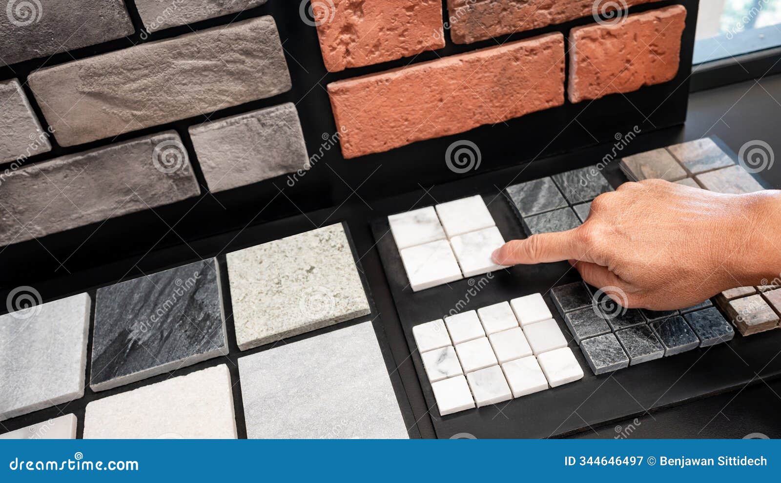 Architect Hand Pointing At Stone Tile Collection Display On Sample ...