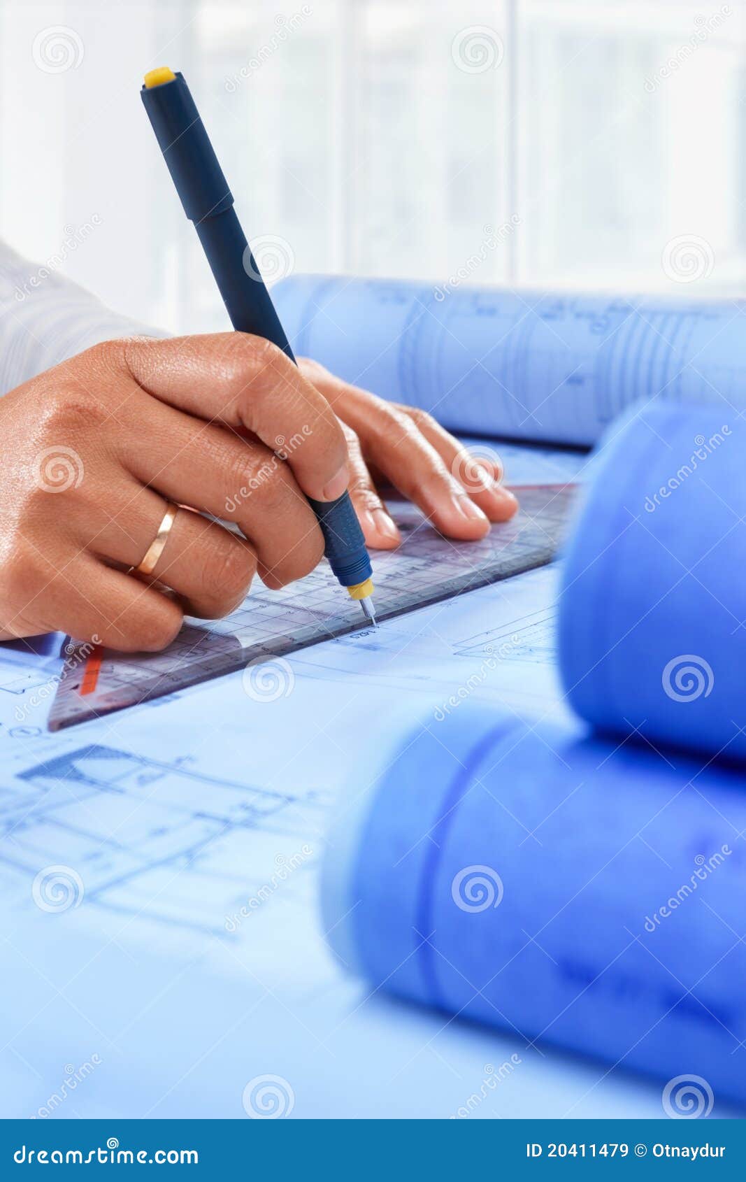 Architect Hand Working on Paperwork Stock Image - Image of structure ...