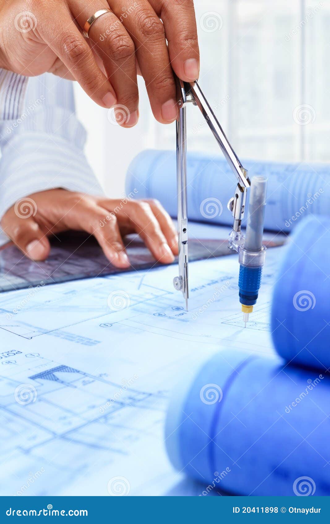 Architect Hand Working on Paperwork Stock Photo - Image of work, tool ...
