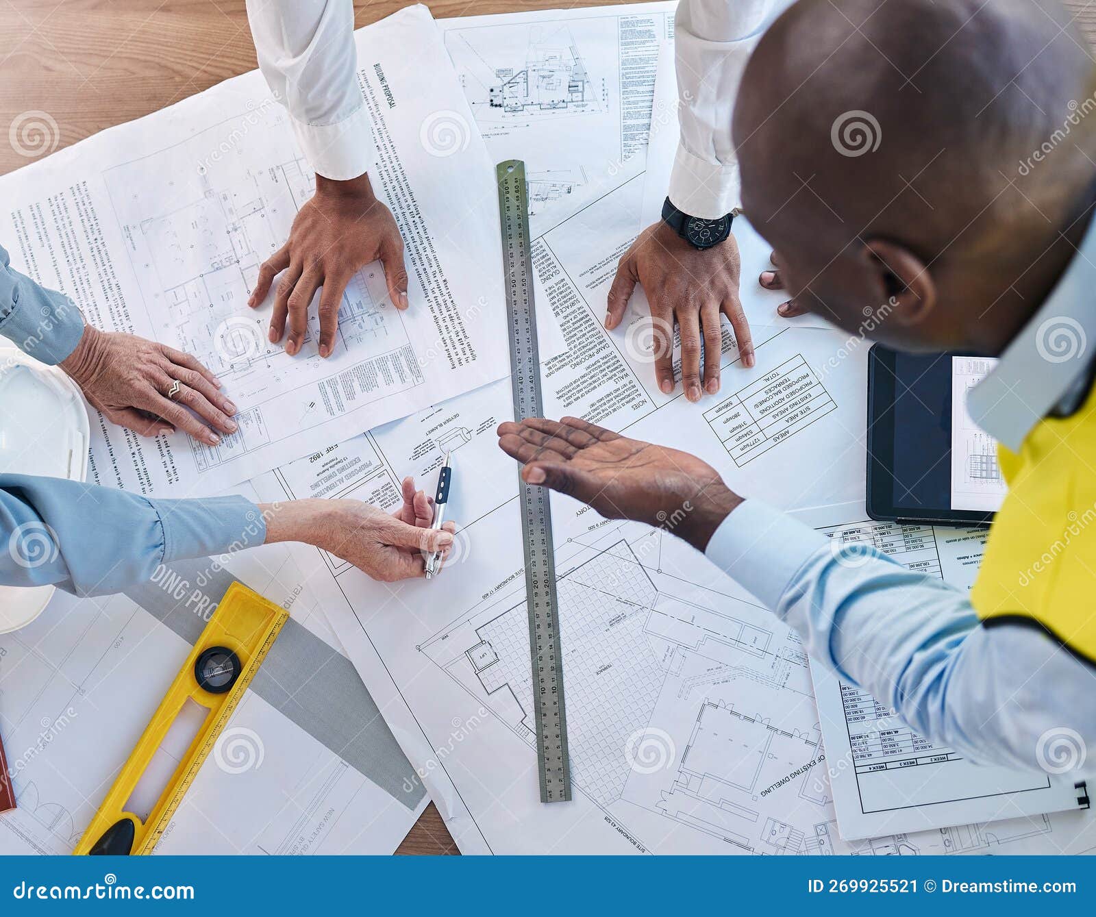 Architect, Hands and Blueprint in Meeting Above for Construction, Team ...