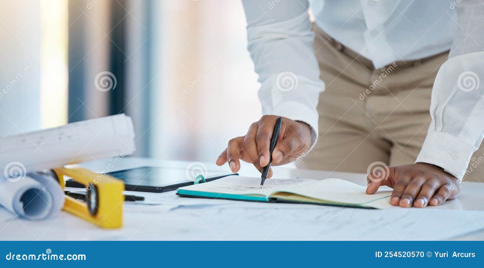 Architect Hands Drawing Architecture Sketch Design with Blueprint ...