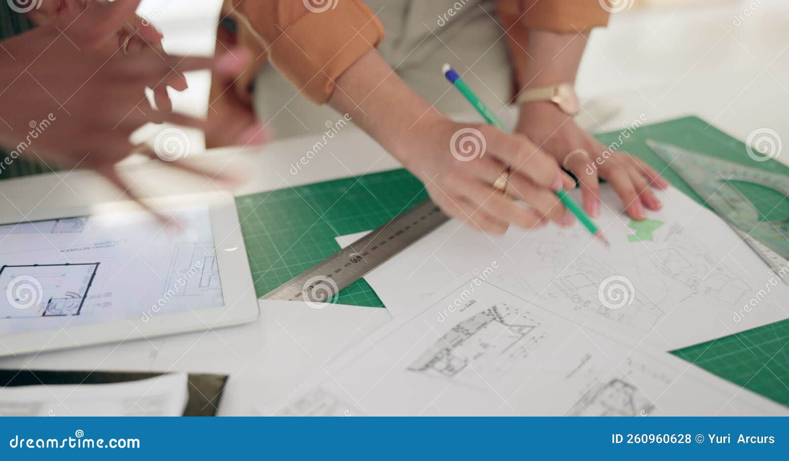 Architect, Hands and Drawing Planning for Construction, Discussion or ...