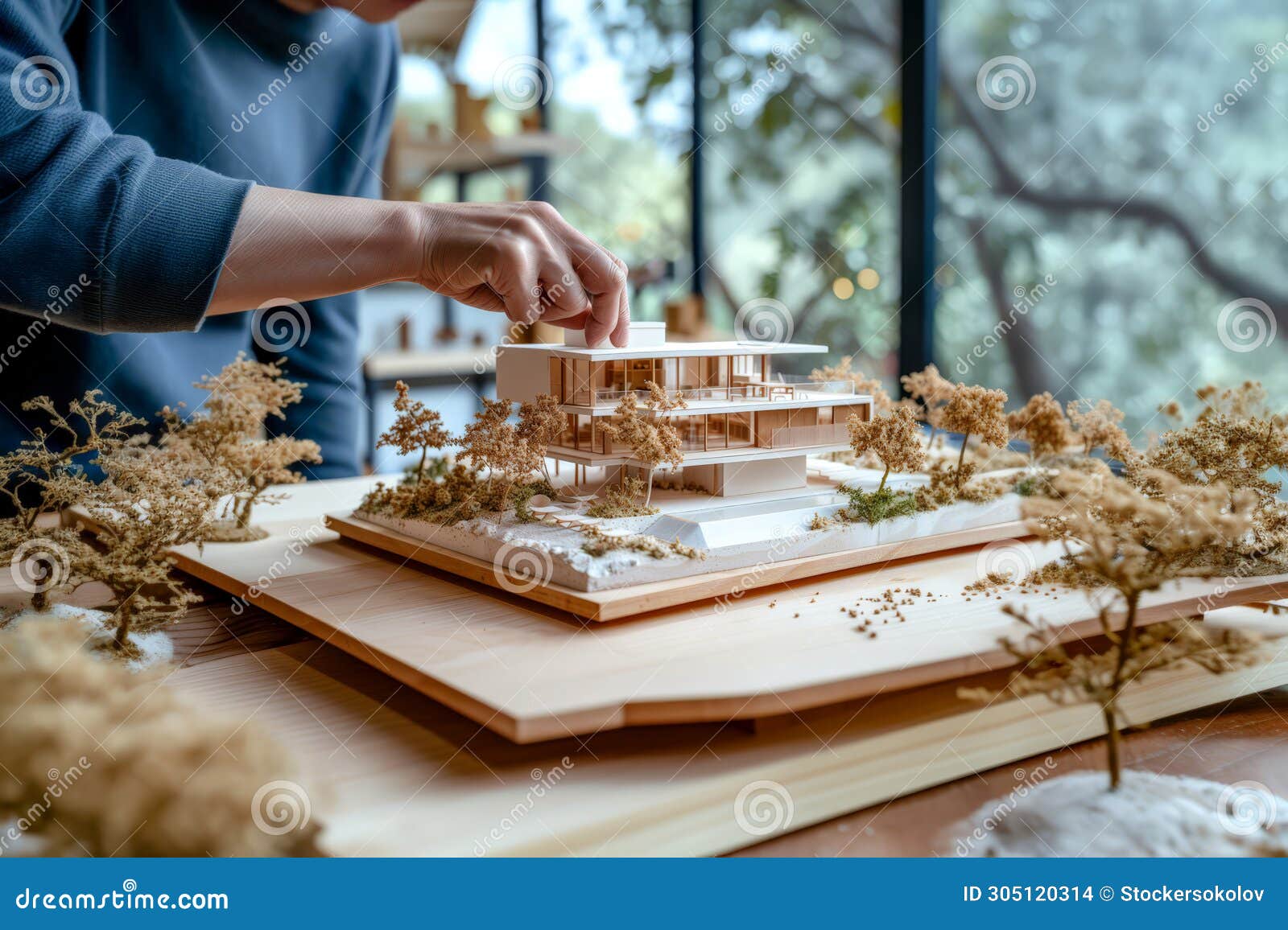 Architect Hands Making Physical Model of a Modern House or Villa Model ...