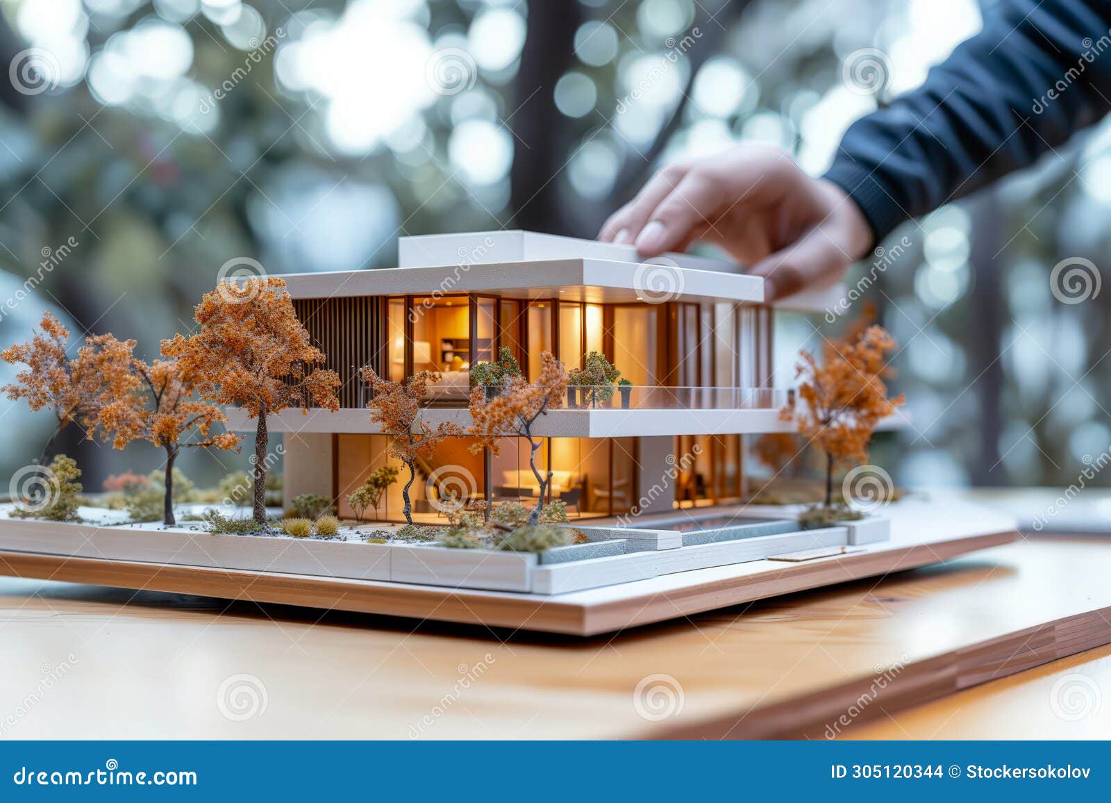 Architect Hands Making Physical Model of a Modern House or Villa Model ...