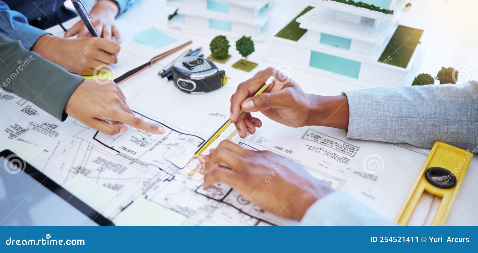 Architect Hands Working on Architecture Design, Blueprint or Floor Plan ...