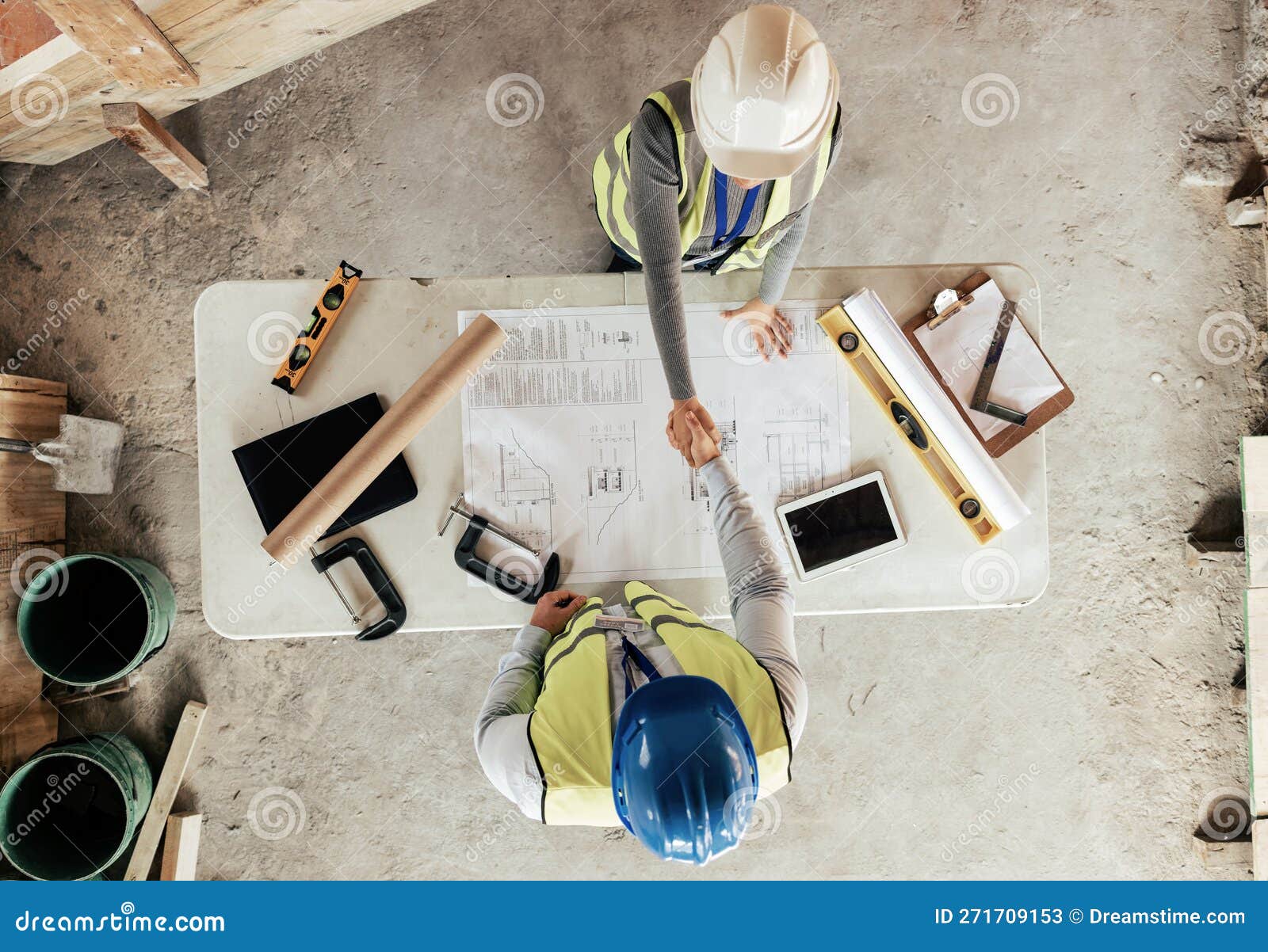 Architect, Handshake and Thank You for Construction, Blueprint and ...