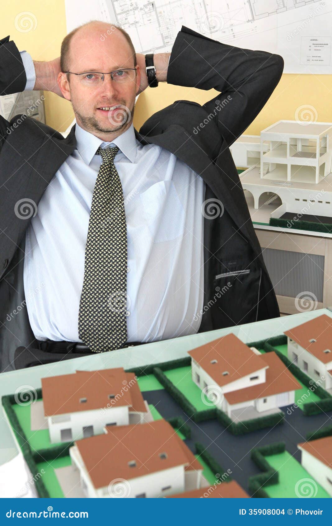 Architect Happy with Hard Work Stock Photo - Image of builder, drawing ...