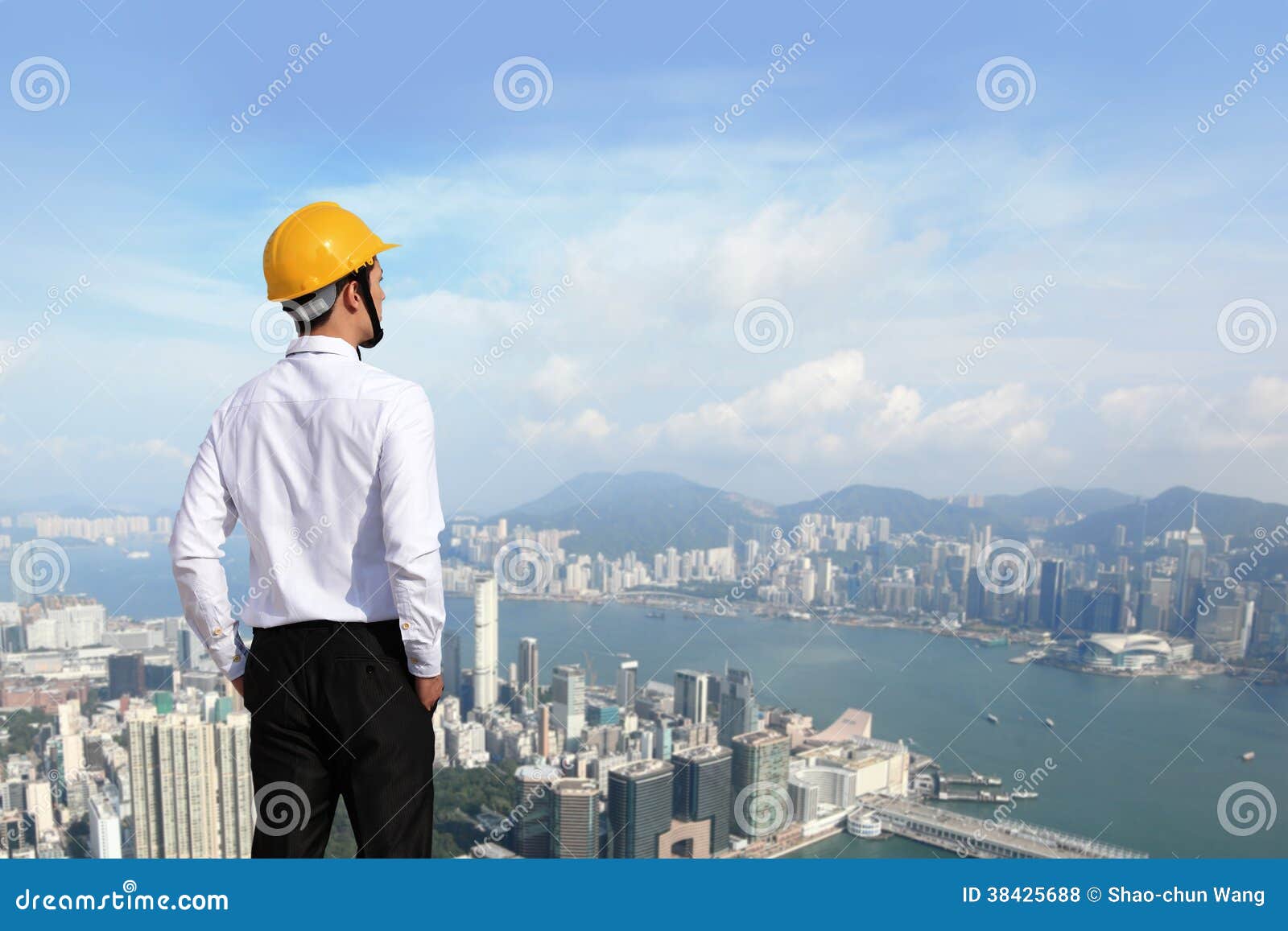 Architect with Helmet Looking City Building Stock Photo - Image of ...
