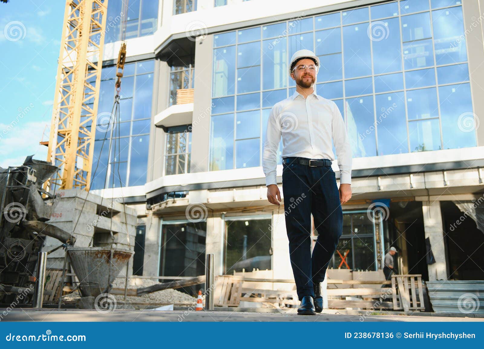 Architect in Helmet Near New Building Stock Photo - Image of occupation ...