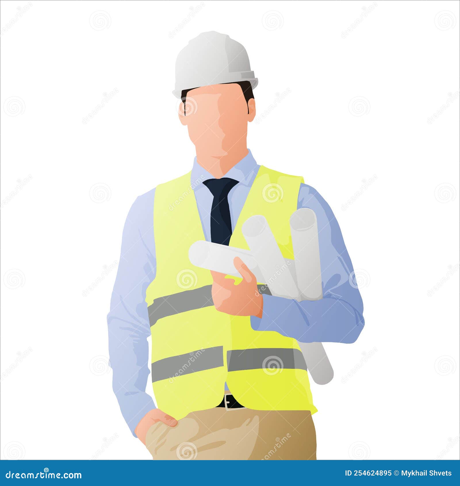 Construction Worker Holding Blueprints Isolated on White Stock Vector ...