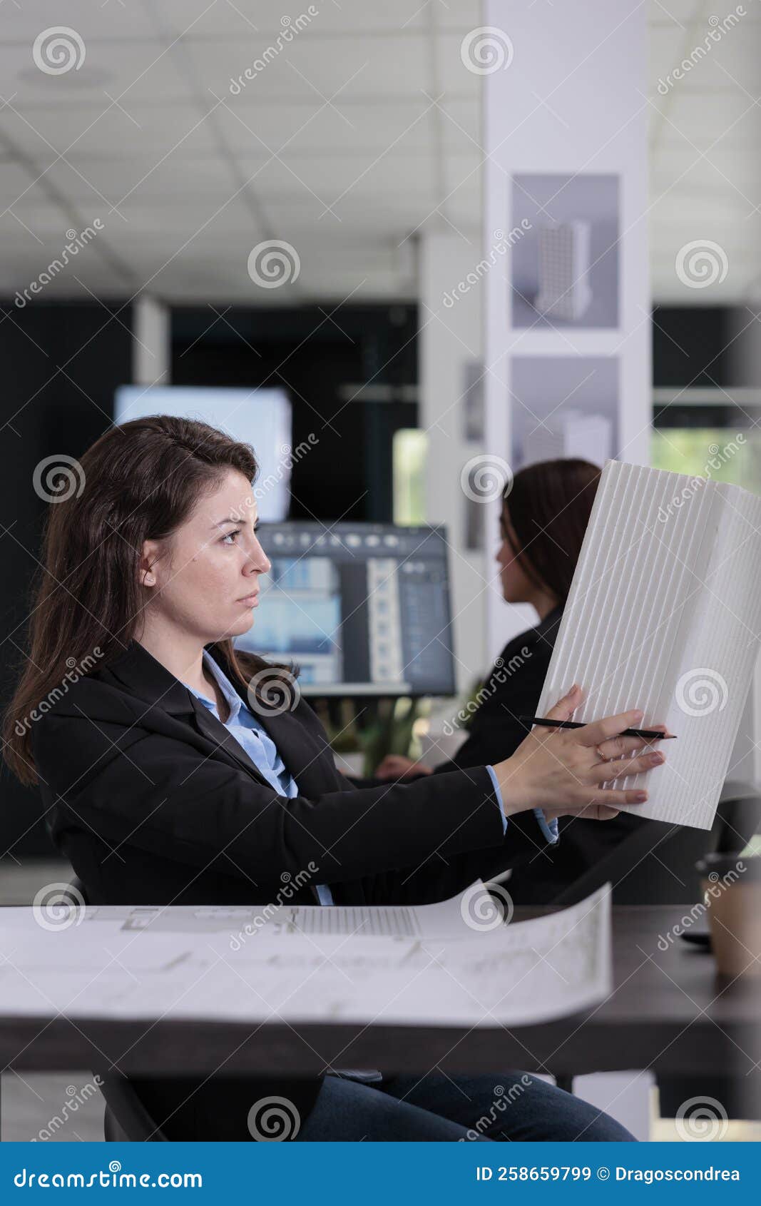 Architect Holding Building 3d Printed Model, Drawing Project Blueprints ...
