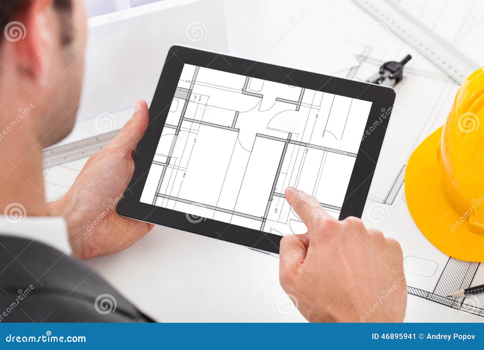 Architect Holding Digital Tablet Stock Image - Image of engineer, paper ...