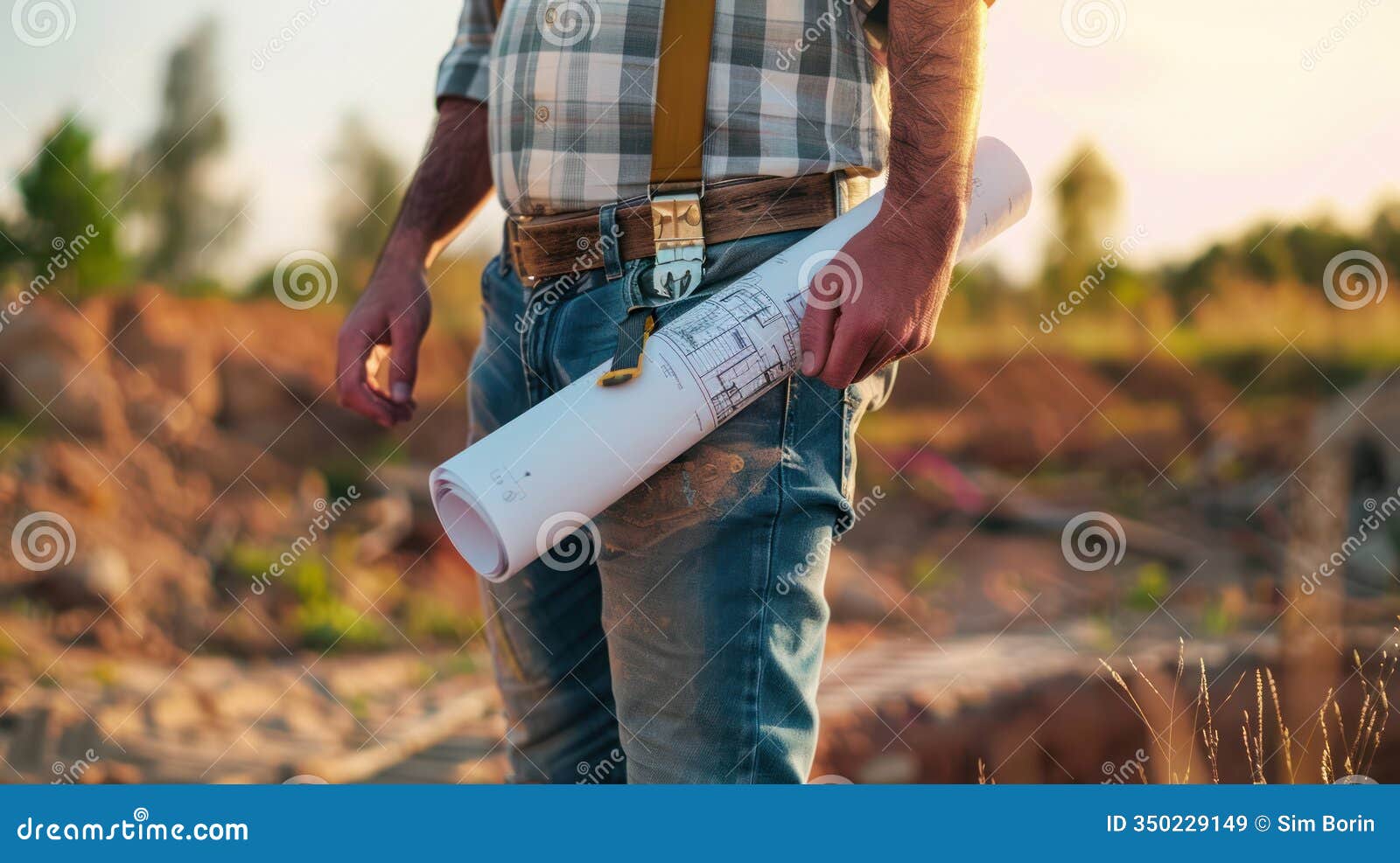 Architect Holding Rolled Paper, Blueprint. Building Engineer, Planner ...