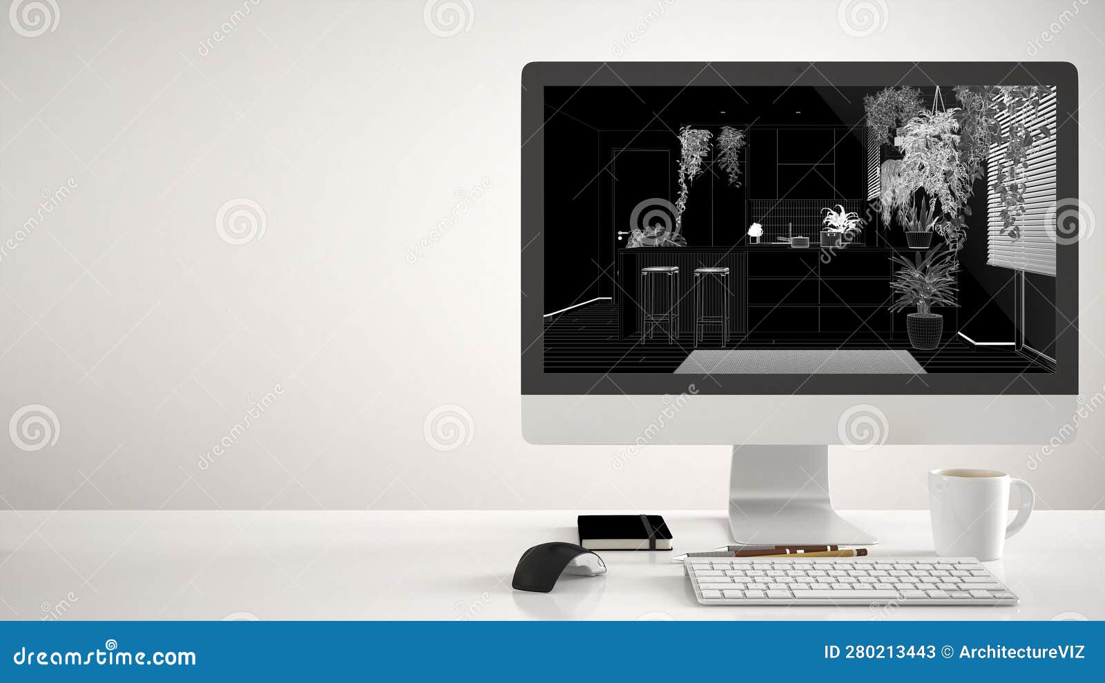 Architect House Project Concept, Desktop Computer on White Background ...
