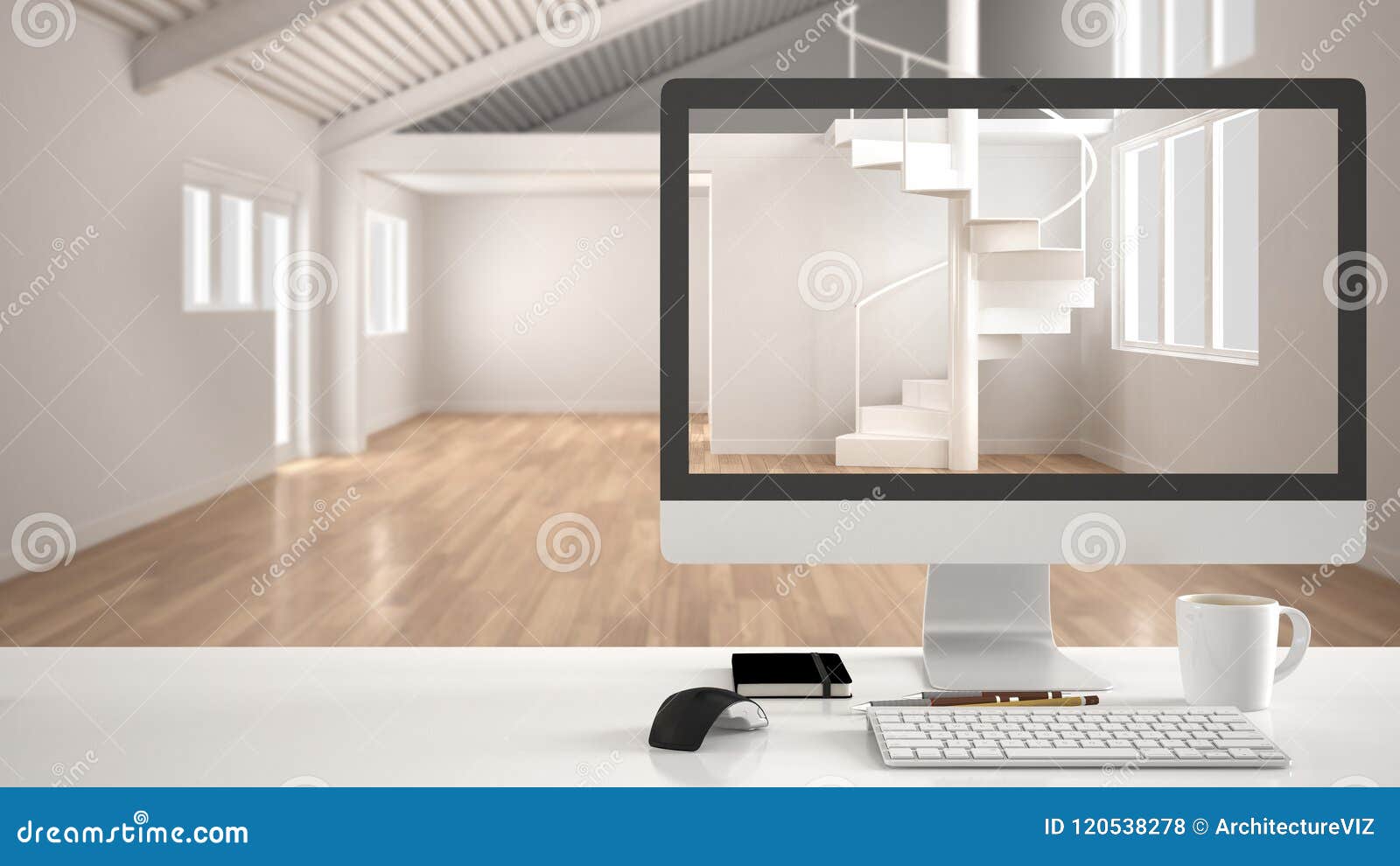 Architect House Project Concept, Desktop Computer On White Work Desk ...