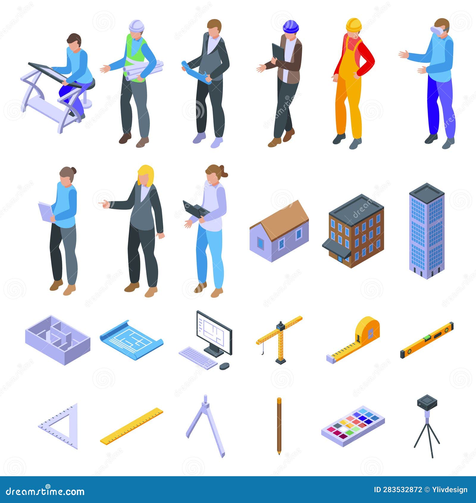 Architect Icons Set Isometric Vector. Plan Interior Stock Illustration ...