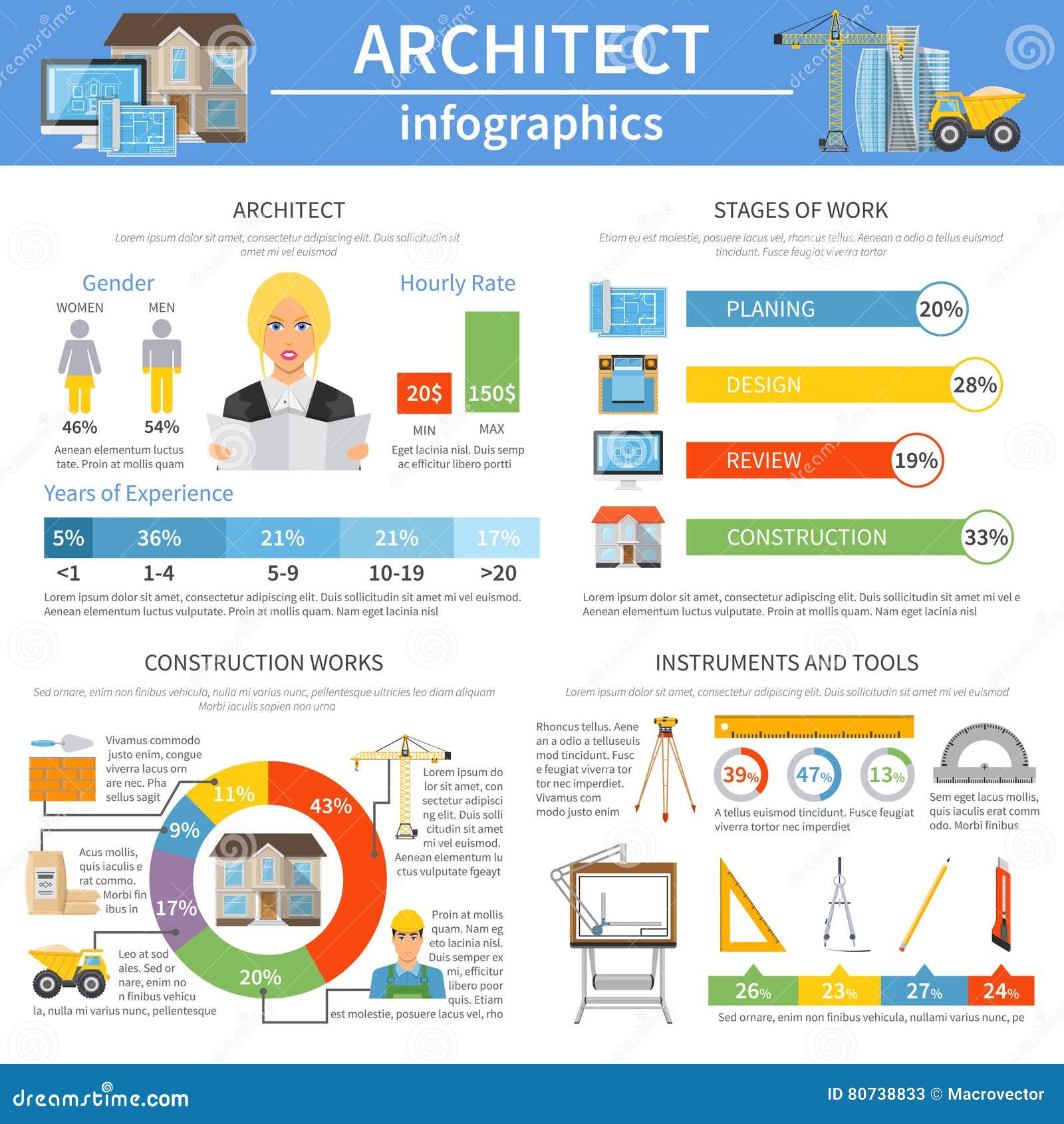 Architect Infographics Flat Layout Vector Illustratie - Illustration of ...