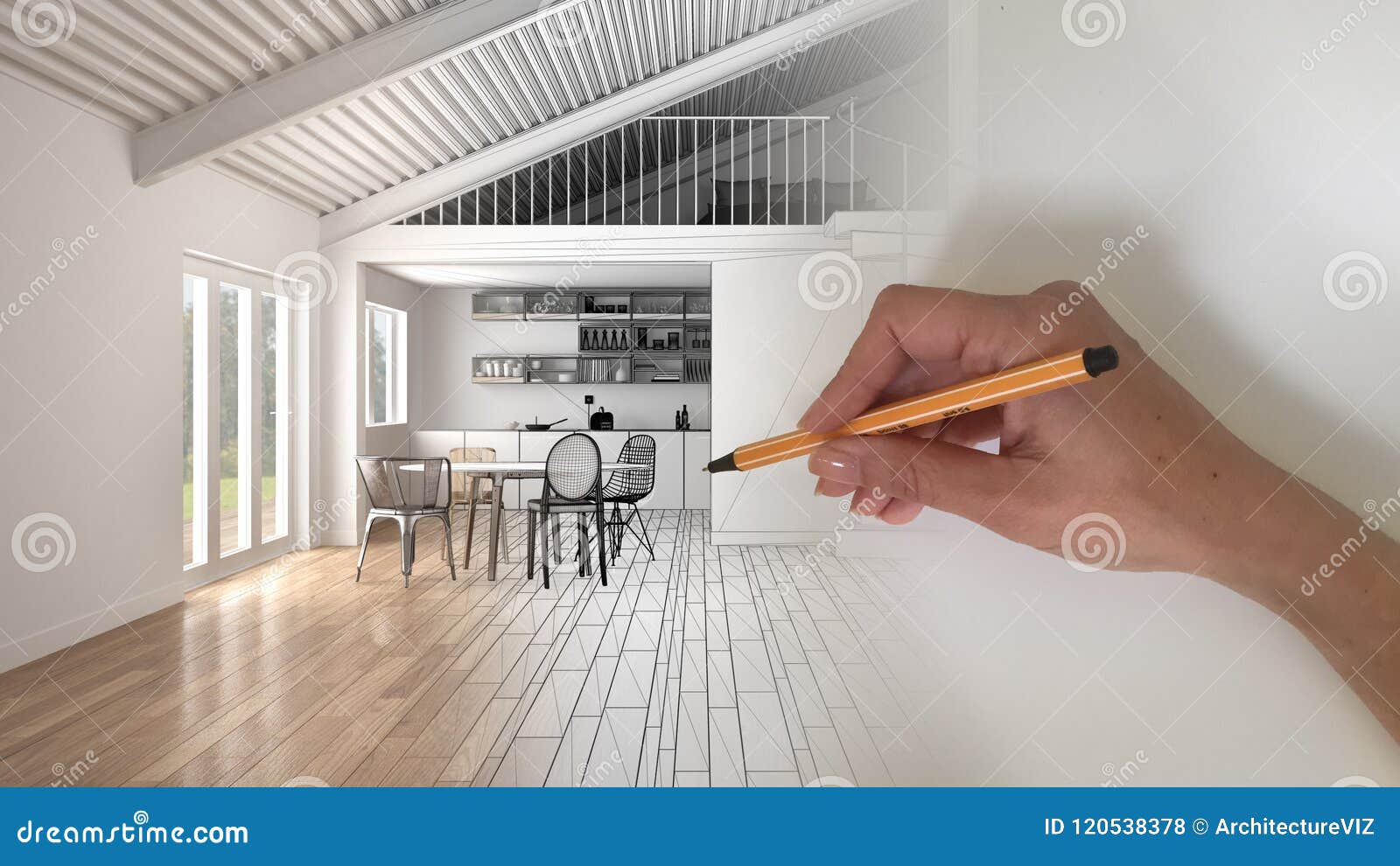 Architect Interior Designer Concept: Hand Drawing a Design Interior ...