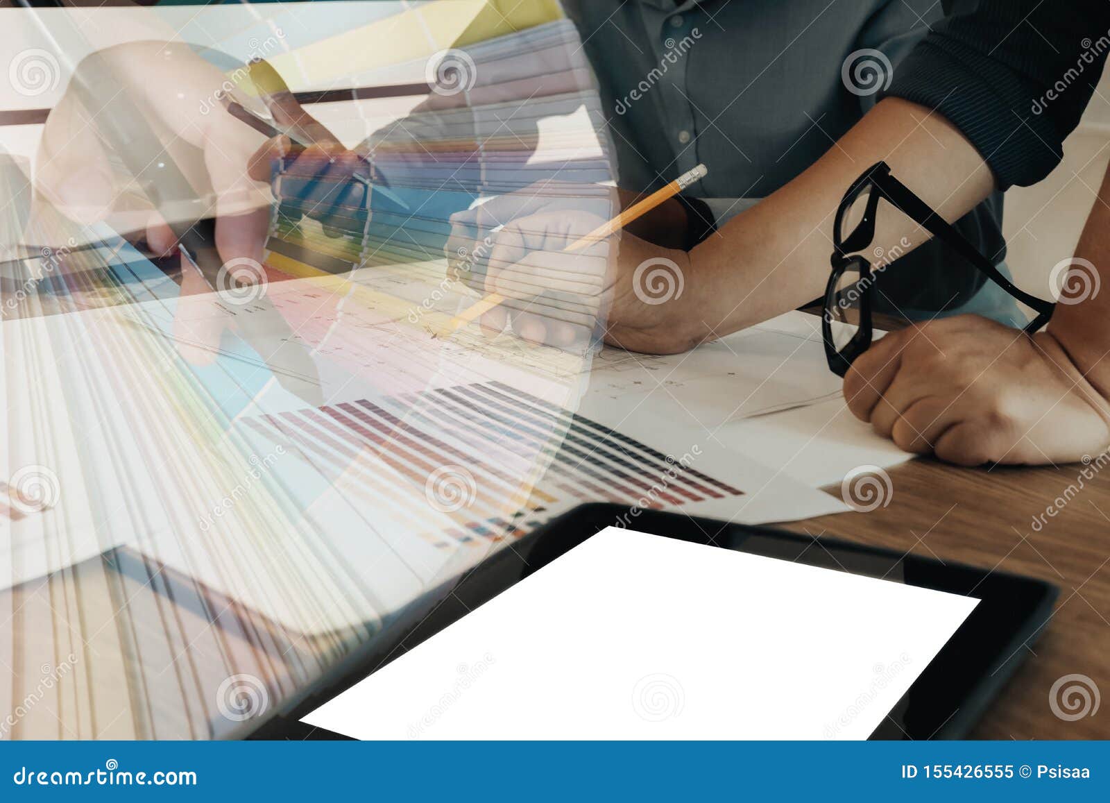 Architect Interior Designer Working with House Drawing Plan & Color ...